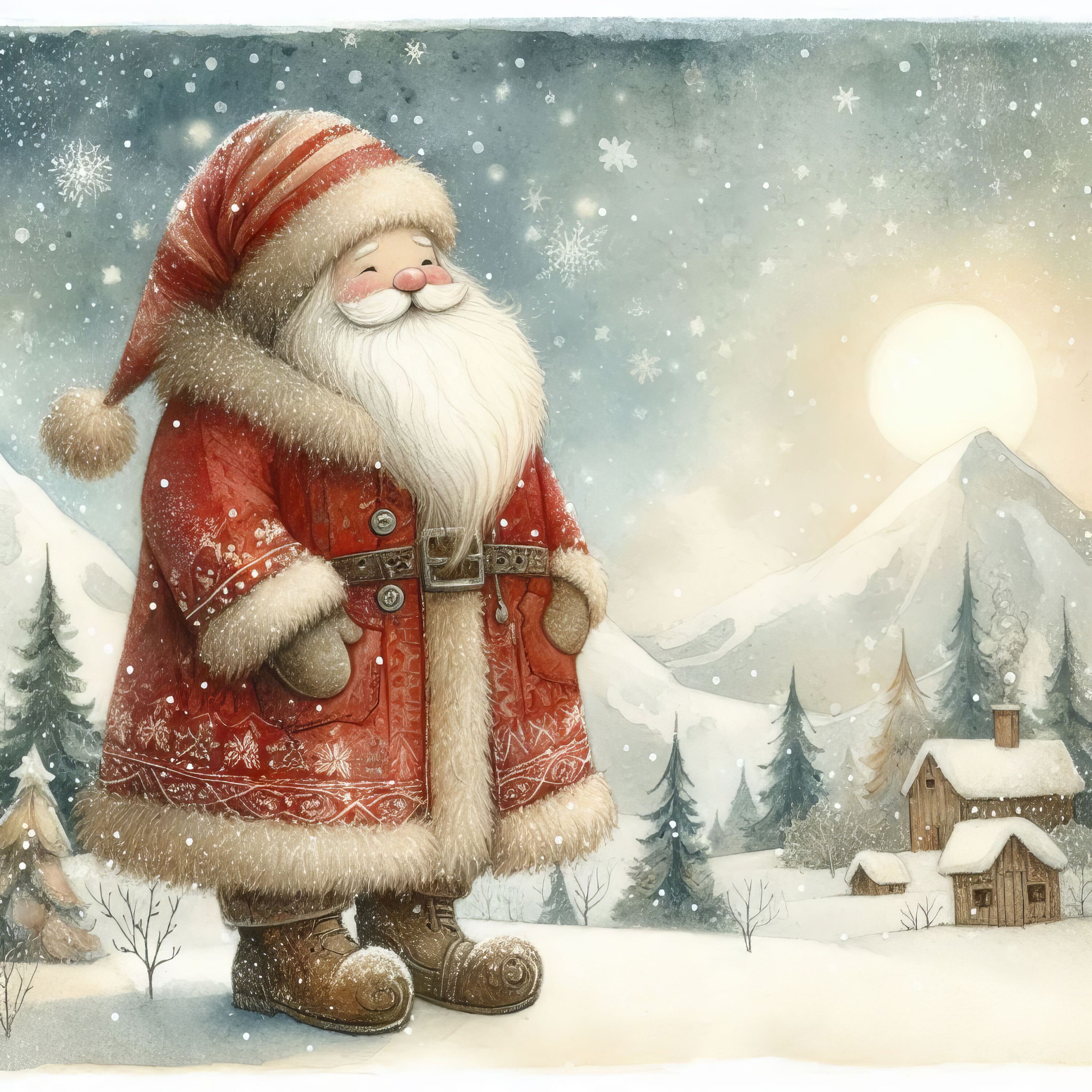 Santa in Snow: Clip Art 10 High Res Watercolor Jpgs for Junk Journaling ...