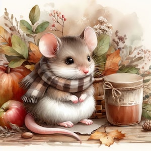 Autumn Mouse Clip Art Bundle 10 High Res Watercolor Jpgs Junk ...