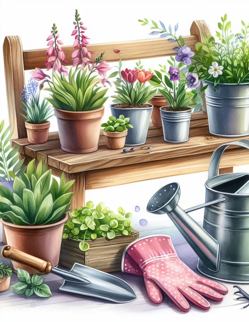 Gardening Tools Clip Art Kit 10 High Res Watercolor Jpgs for Junk ...