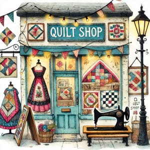 Quilt Shop 10 High Res Watercolor Jpgs Junk Journaling, Scrapbooking ...