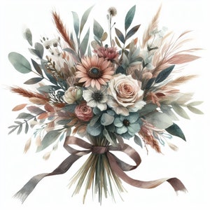 Rustic Bouquet Clip Art Kit 10 High Res Watercolor Jpgs for Junk ...