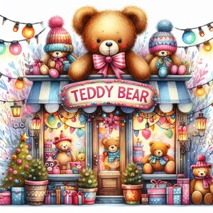 Teddy Bear Shop Clip Art 10 High Res Watercolor Jpgs Junk Journaling ...