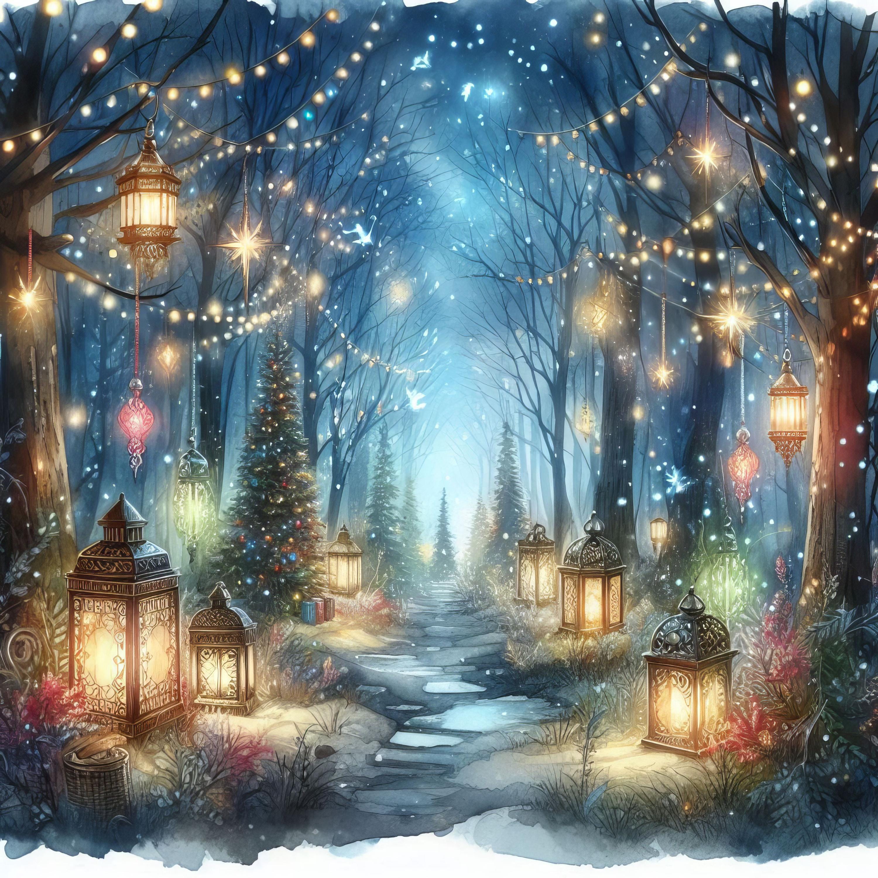 Magical Christmas Forest: Clip Art, 10 High Res Watercolor Jpgs, Junk ...