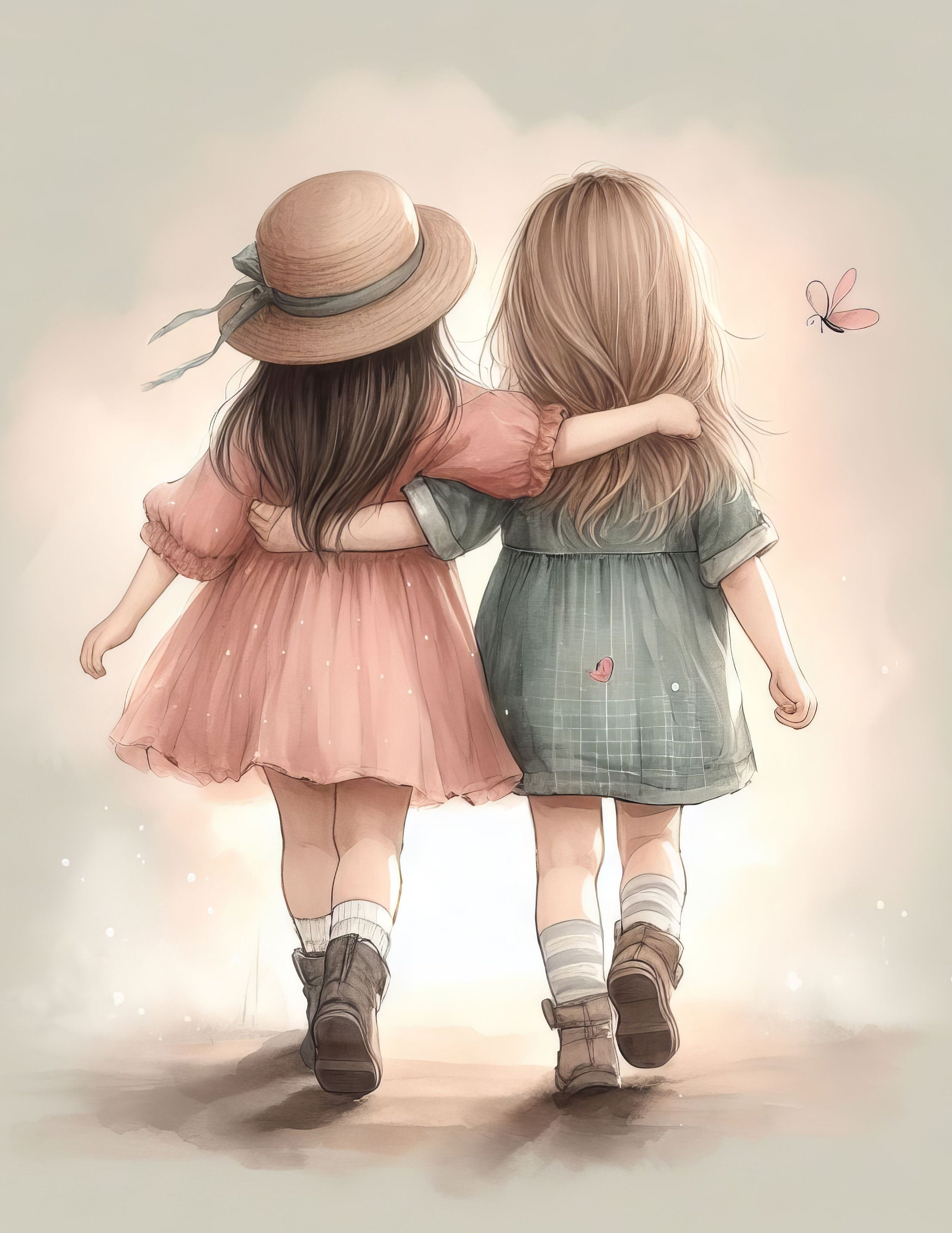 Best Friends Little Girls Clip Art Kit 10 High Res Watercolor Jpgs for ...