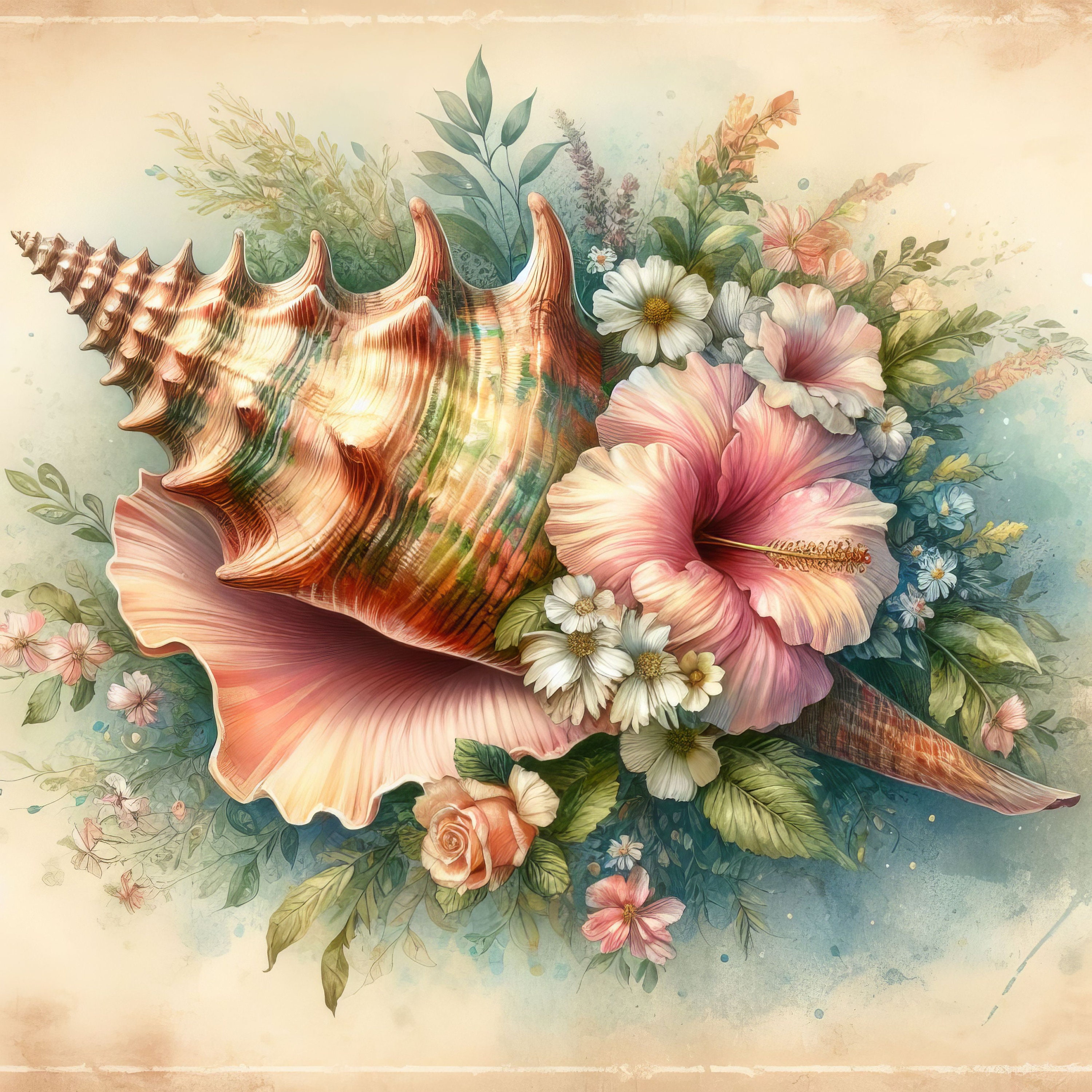Conch Shell: Clip Art, 10 High Res Watercolor Jpgs, Junk Journaling ...