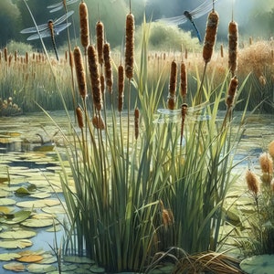 Cattails and Dragonflies Clip Art Kit 10 High Res Watercolor Jpgs for ...