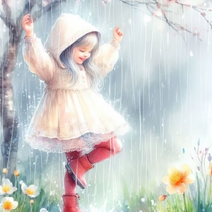 Dancing in the Spring Rain Clip Art Kit 10 High Res Watercolor Jpgs for ...