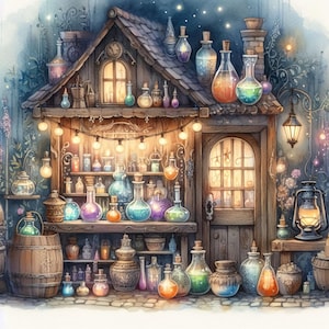 Magical Potions Shop Clip Art 10 High Res Watercolor Jpgs Junk ...