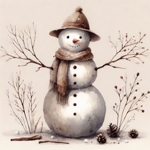 Rustic Snowman Clip Art 10 High Res Watercolor Jpgs for Junk Journaling ...