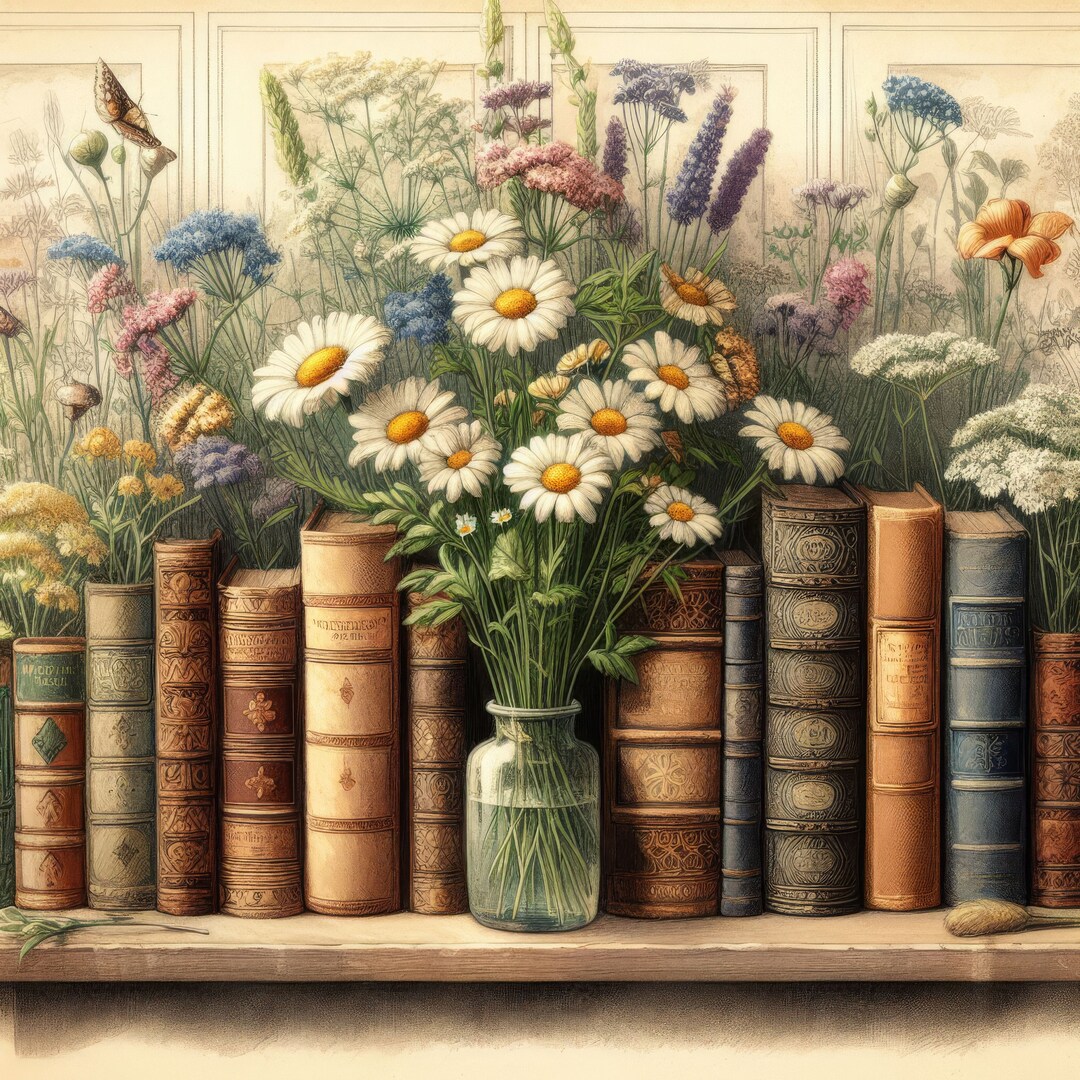 Books and Wildflowers Clip Art Kit 10 High Res Watercolor Jpgs for Junk ...