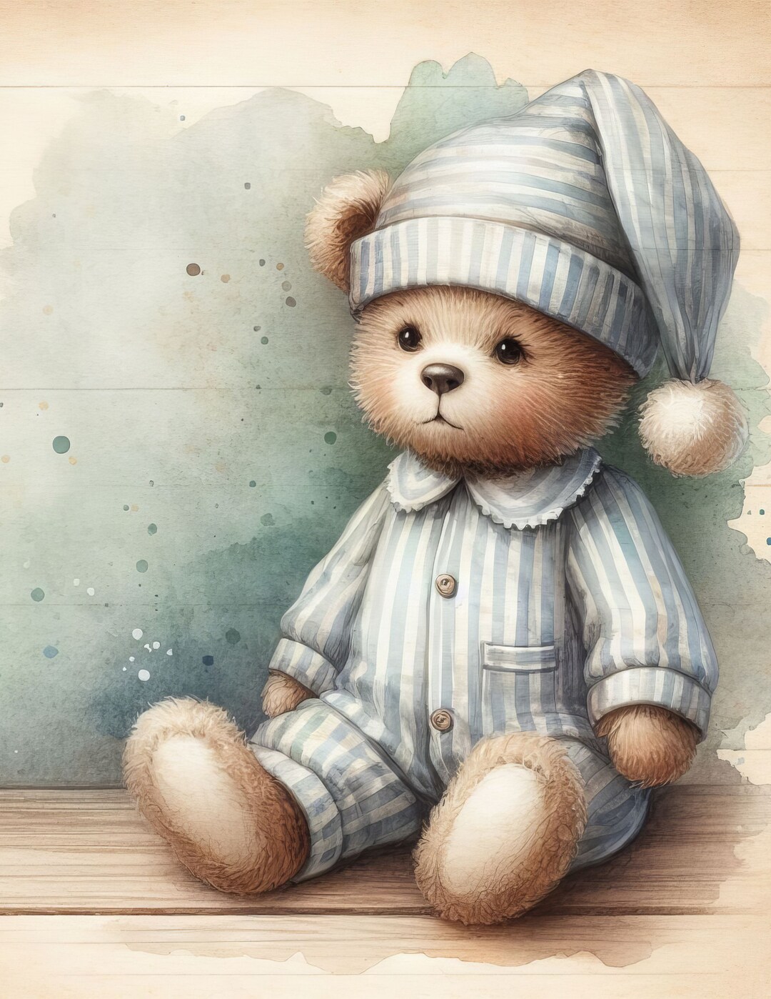 Teddy Bear in Pajamas Clip Art Bundle 10 High Res Watercolor Jpgs Junk ...