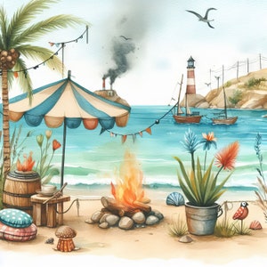 Whimsical Beach Vacation Clip Art 10 High Res Watercolor Jpgs for Junk ...