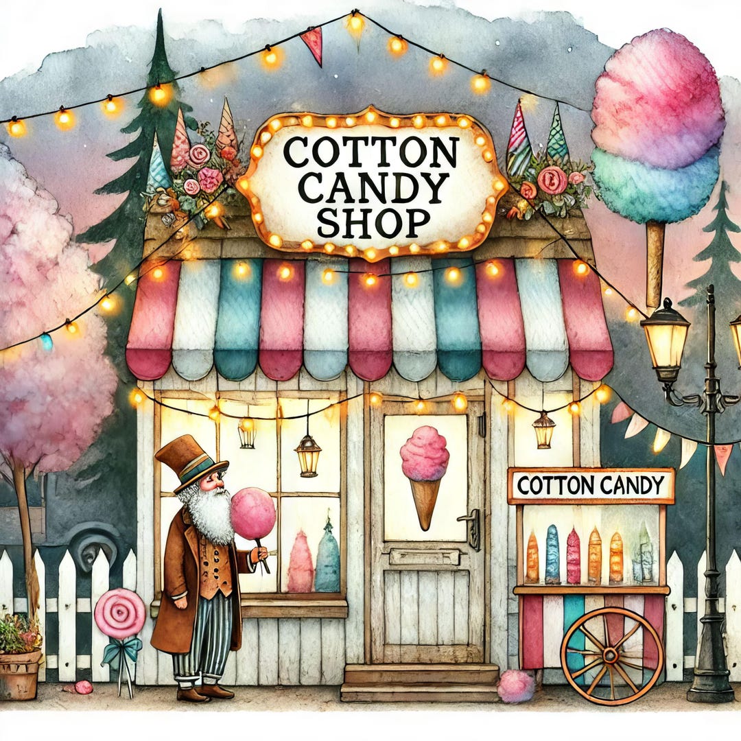 Cotton Candy Shop Clip Art 10 High Res Watercolor Jpgs Junk Journaling ...