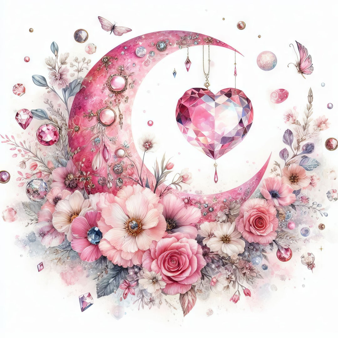 Pink Moon: Clip Art, 10 High Res Watercolor Jpgs, Junk Journaling ...
