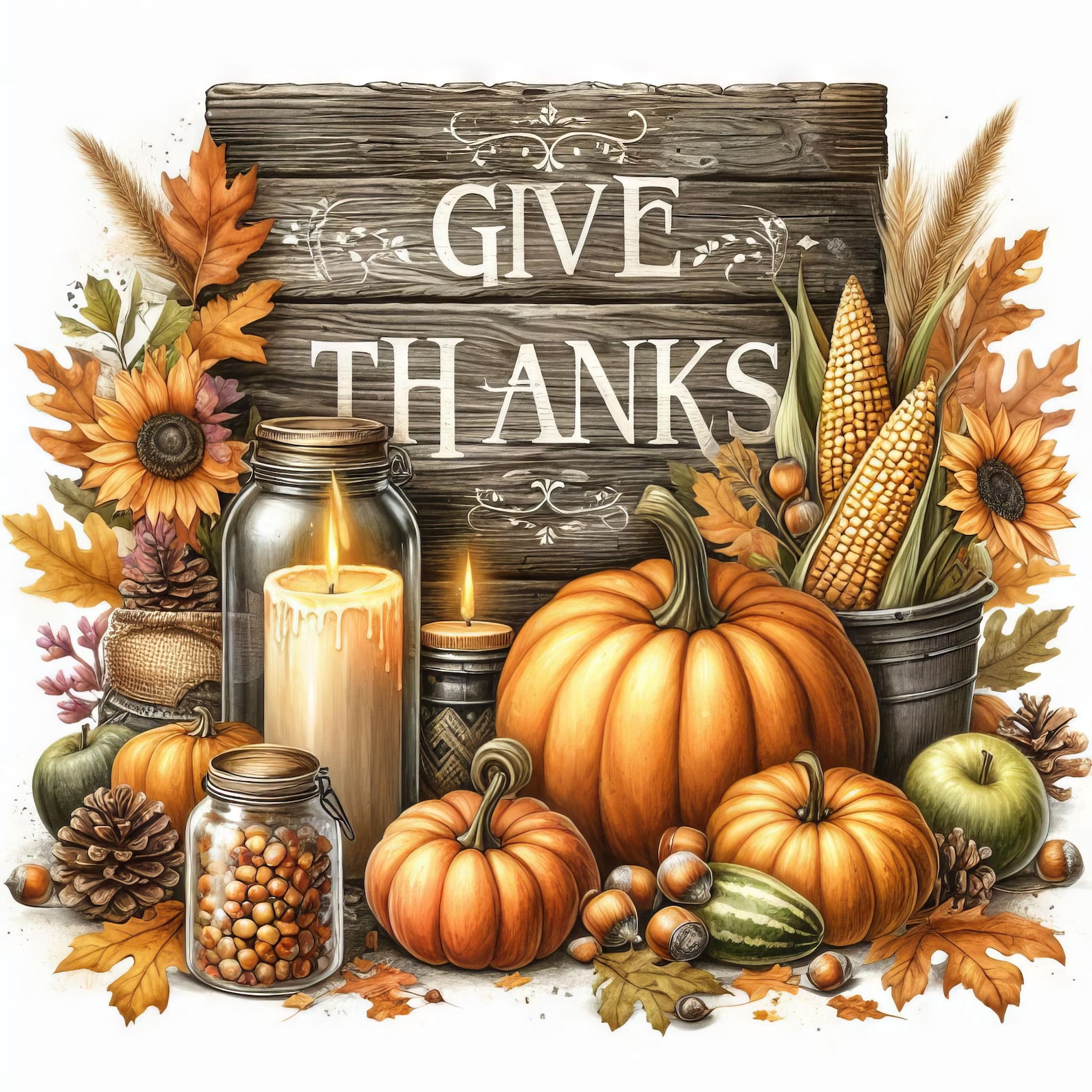 Give Thanks Clip Art Bundle 10 High Res Watercolor Jpgs for Junk ...