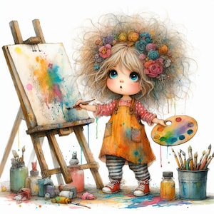 Whimsical Little Artist Clip Art 10 High Res Watercolor Jpgs for Junk ...