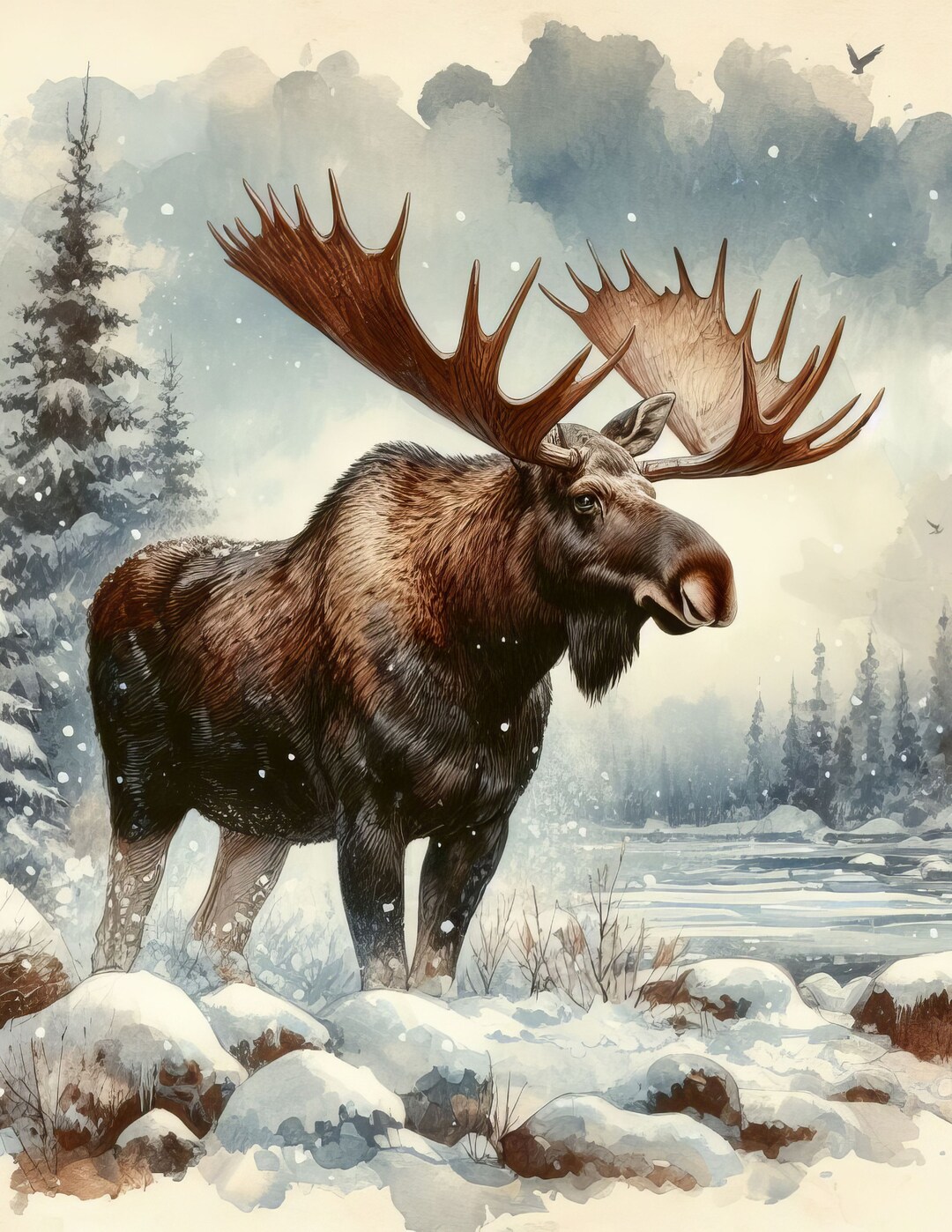 Moose 10 High Res Watercolor Jpgs for Junk Journaling, Scrapbook ...