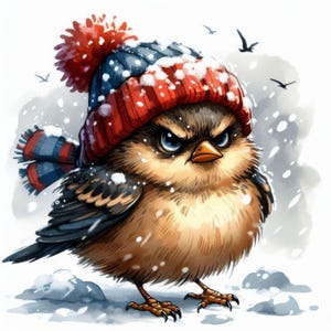 Grumpy Birds in Winter Clip Art 10 High Res Watercolor Jpgs Junk ...