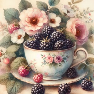 Teacup Blackberries Clipart Bundle 10 High Res Watercolor Jpgs for Junk ...