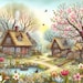 Whimsical Spring Village Art 10 High Res Watercolor Jpgs for Junk ...