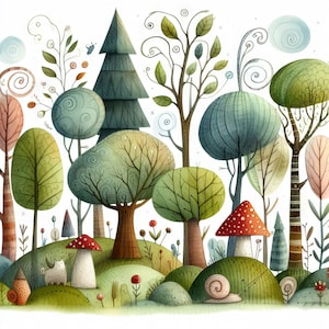 Whimsical Trees Clip Art Bundle 10 High Res Watercolor Jpgs Junk ...