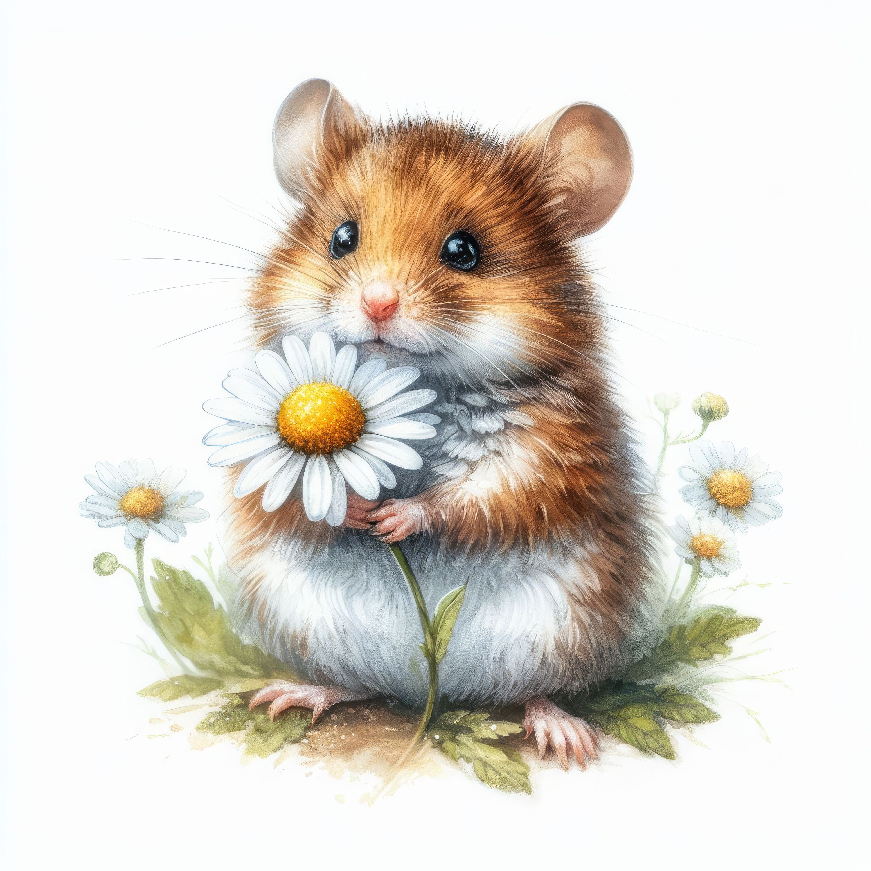 Mouse With Daisy: Clip Art, 10 High Res Watercolor Jpgs, Junk ...