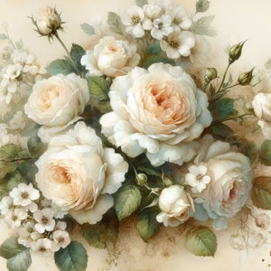 Vintage White Roses Clipart Bundle 10 High Res Watercolor Jpgs for Junk ...