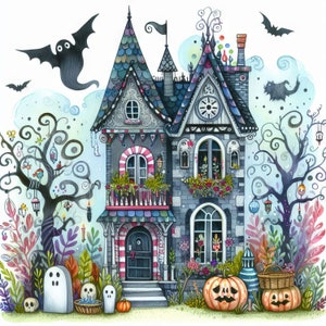 Whimsical Haunted House: Clip Art Bundle 10 High Res Watercolor Jpgs ...