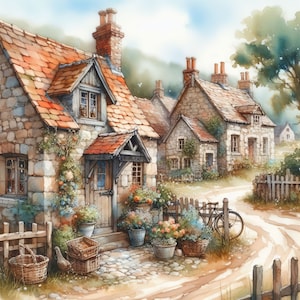 Rustic Village 10 High Res Watercolor Jpgs for Junk Journaling ...