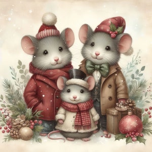 Christmas Mice Family: Clip Art 10 High Res Watercolor Jpgs Junk ...