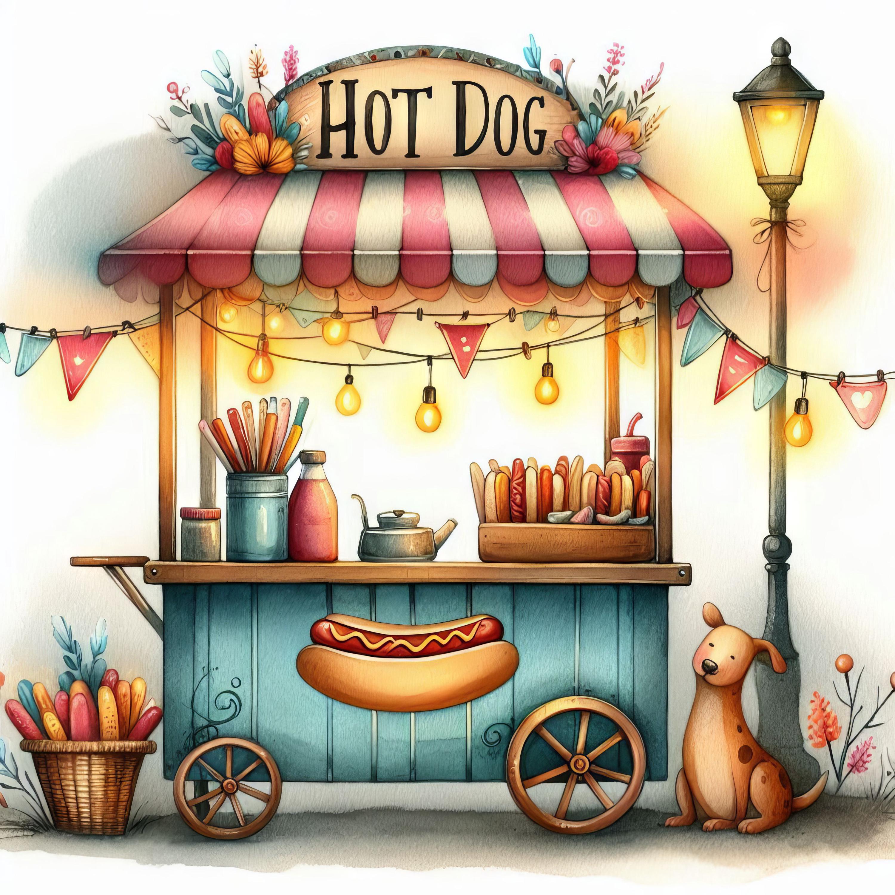 Hot Dog Stand: Clip Art, 10 High Res Watercolor Jpgs, Junk Journaling ...