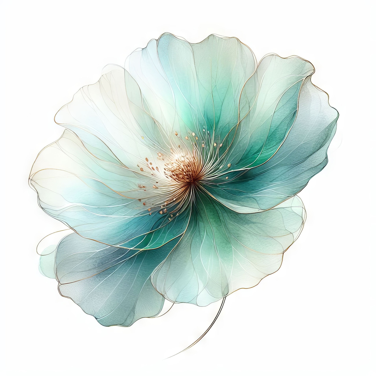 Exquisite Gold Edged Aqua Flower: Clip Art, 10 High Res Watercolor Jpgs ...
