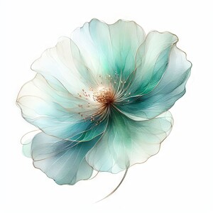 Exquisite Gold Edged Aqua Flower Clip Art 10 High Res Watercolor Jpgs ...
