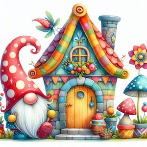 Colorful Gnome House Clip Art Bundle 10 High Res Watercolor Jpgs Junk ...