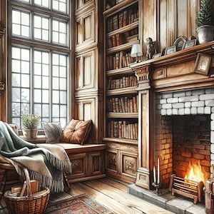 Library With Window Seat Clip Art Bundle 10 High Res Watercolor Jpgs ...