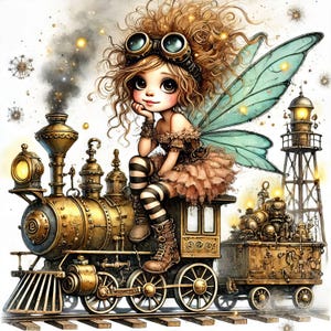 Steampunk Fairy and Train 10 High Res Watercolor Jpgs Junk Journaling ...