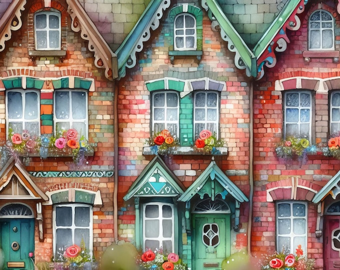 Whimsical Row Houses Clipart Bundle 20 High Res Watercolor Jpgs for Junk Journaling ...