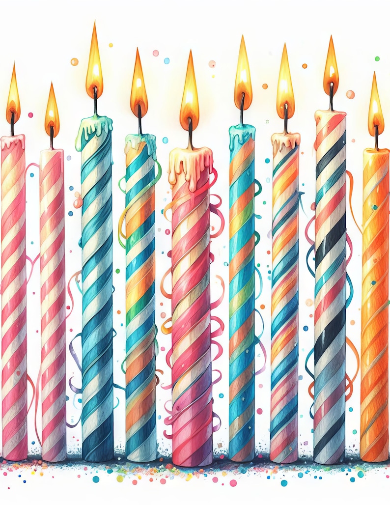 Birthday Candles: 10 High Res Watercolor Jpgs for Junk Journaling ...