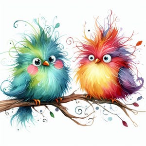 Quirky Birds on a Branch: 10 High Res Watercolor Jpgs, Junk Journaling ...