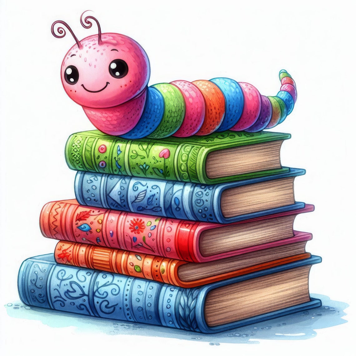 Bookworm Clip Art Bundle 10 High Res Watercolor Jpgs for Junk ...