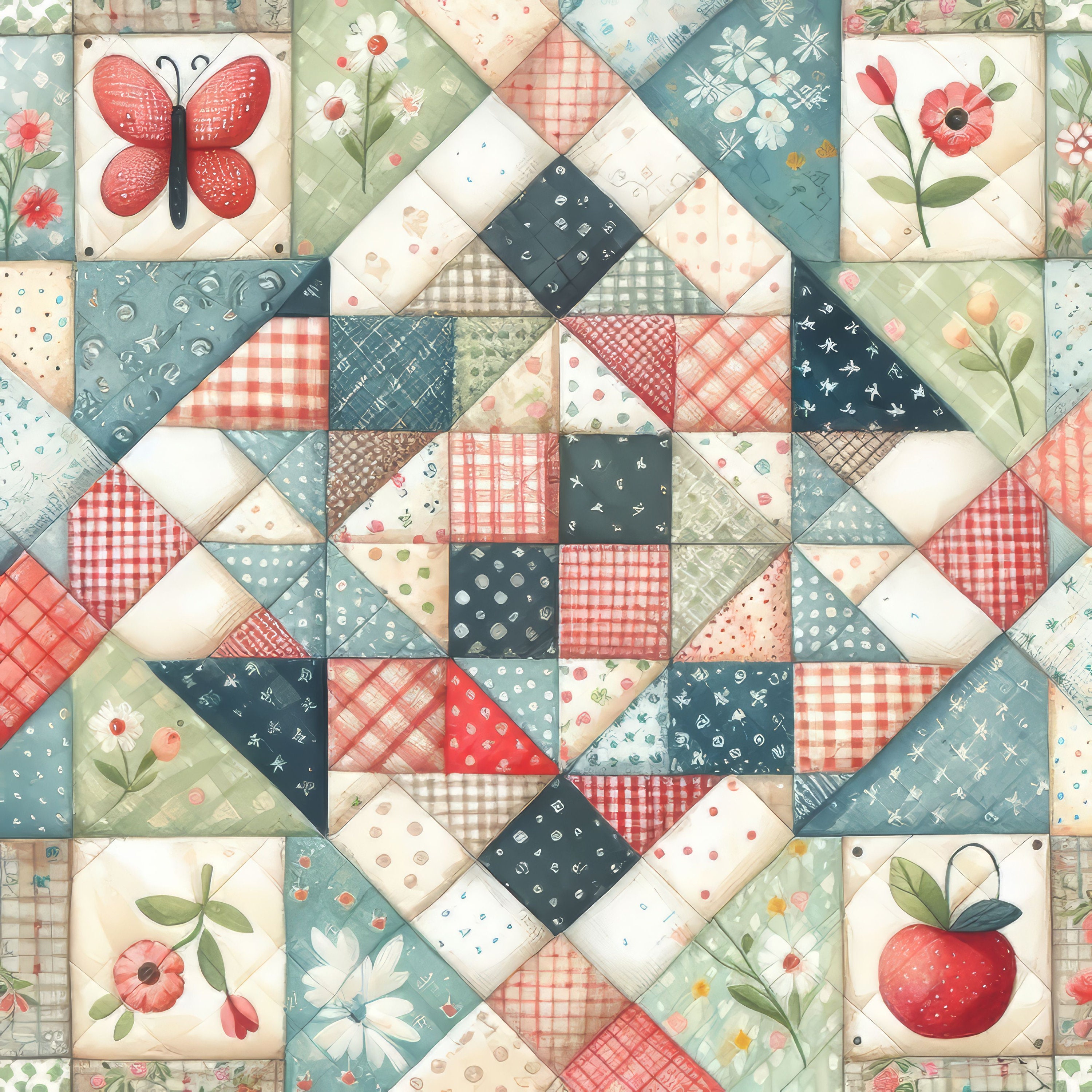 Patchwork Quilt Clip Art Bundle 10 High Res Watercolor Jpgs for Junk ...