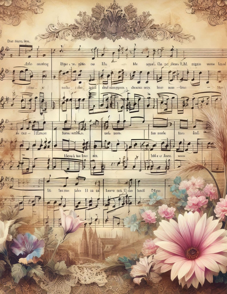 Shabby Chic Sheet Music: Clip Art, 10 High Res Watercolor Jpgs, Junk ...