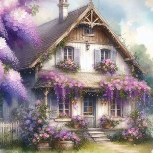 Purple Flower Cottage 10 High Res Watercolor Jpgs for Junk Journaling ...