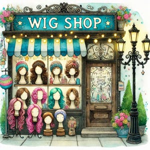 Wig Shop: 10 High Res Watercolor Jpgs, Junk Journaling, Scrapbooking ...