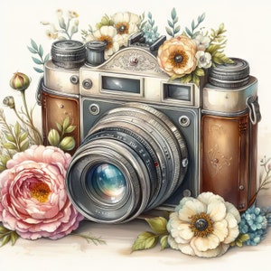 Vintage Camera Clip Art Bundle 10 High Res Watercolor Jpgs for Junk ...