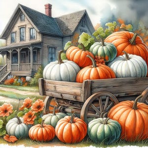 Pumpkin Harvest Clip Art Bundle 10 High Res Watercolor Jpgs Junk ...
