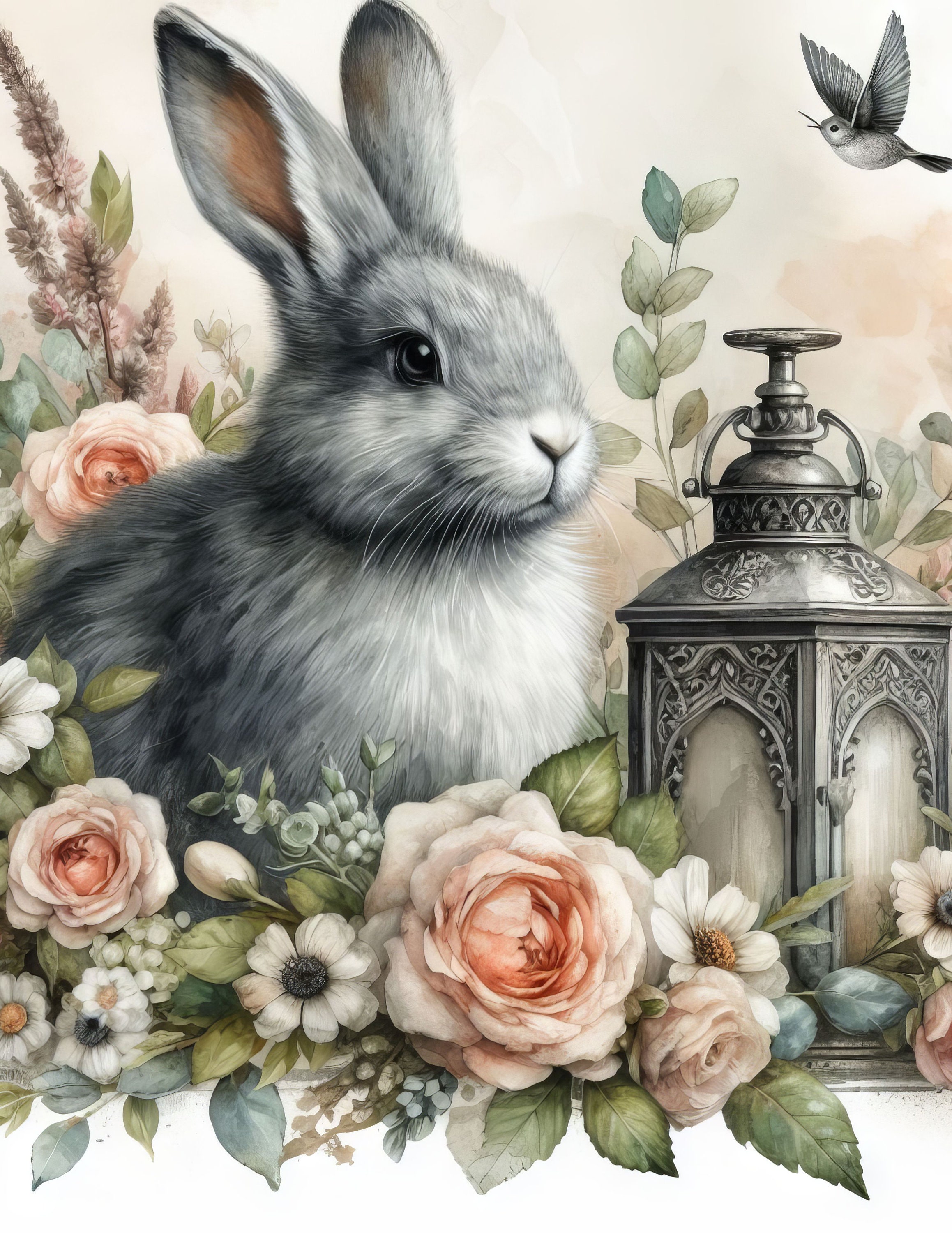 Vintage Gray Rabbit Library 10 High Res Watercolor Jpgs for Junk ...