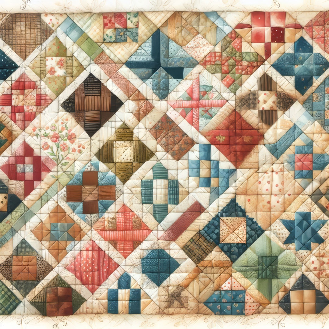 Patchwork Quilt Clip Art Bundle 10 High Res Watercolor Jpgs for Junk Journaling, Scrapbook ...