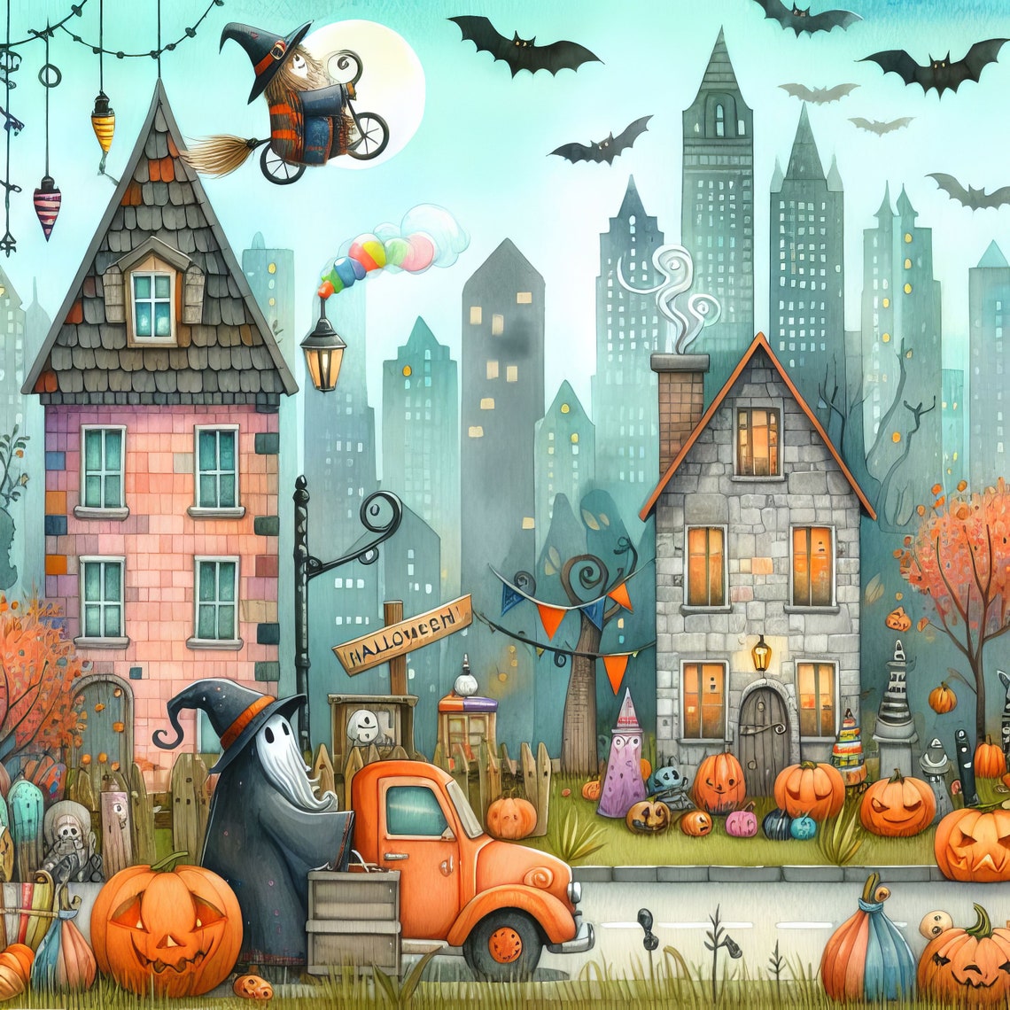 Whimsical Halloween: Clip Art, 10 High Res Watercolor Jpgs, Junk ...
