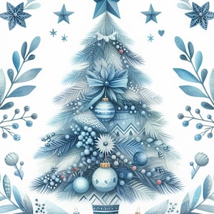 Nordic Blue Christmas Tree Clipart Bundle 10 High Res Watercolor Jpgs ...